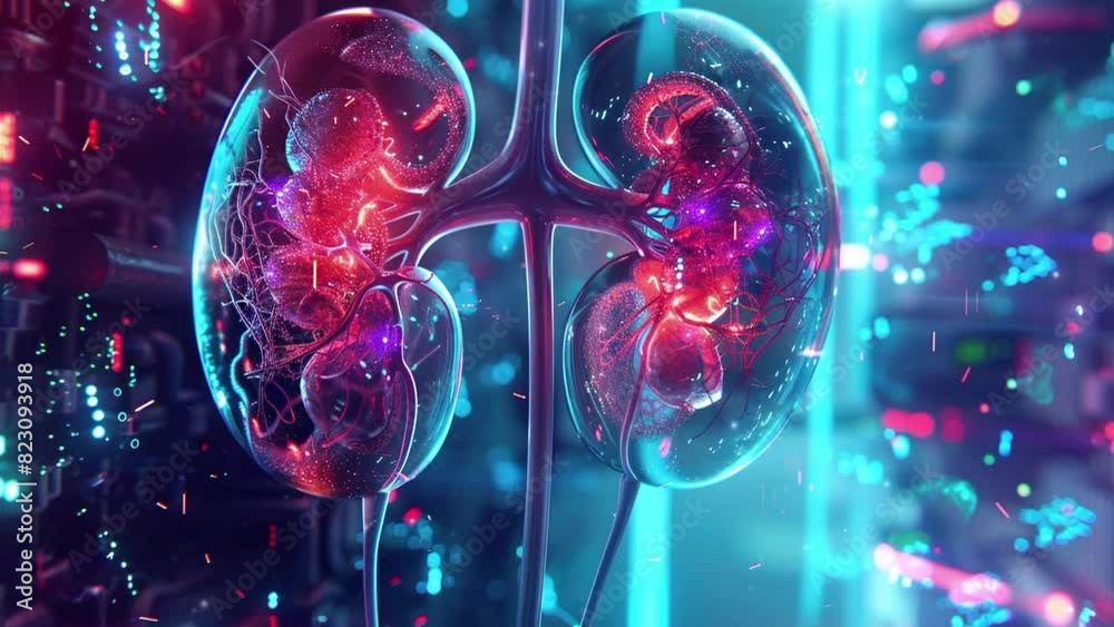 Human kidney futuristic. 3D illustration of human kidneys. Science and ...