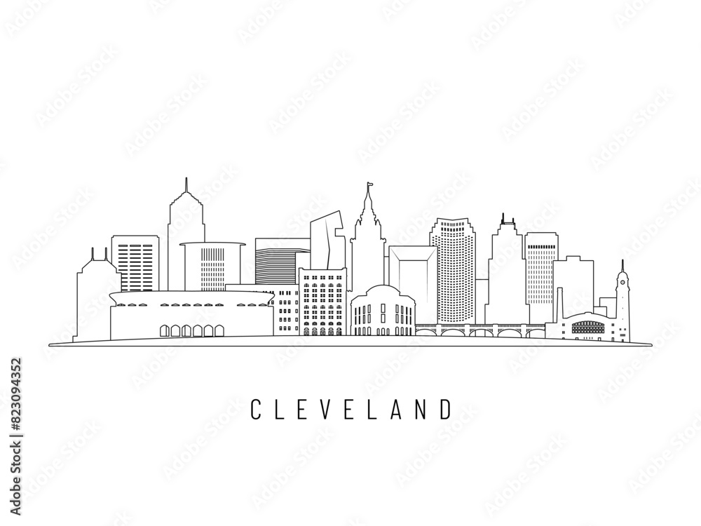 Detailed Cleveland skyline vector illustration. Cleveland, OH buildings ...