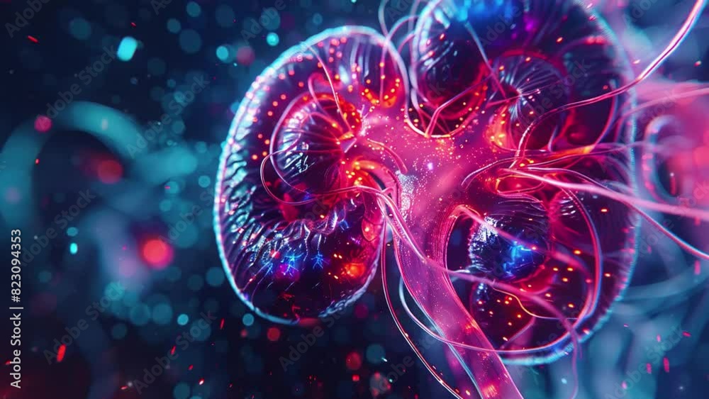 Human kidney futuristic. 3D illustration of human kidneys. Science and ...