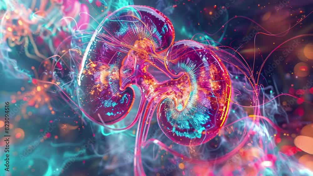 Human kidney futuristic. 3D illustration of human kidneys. Science and ...