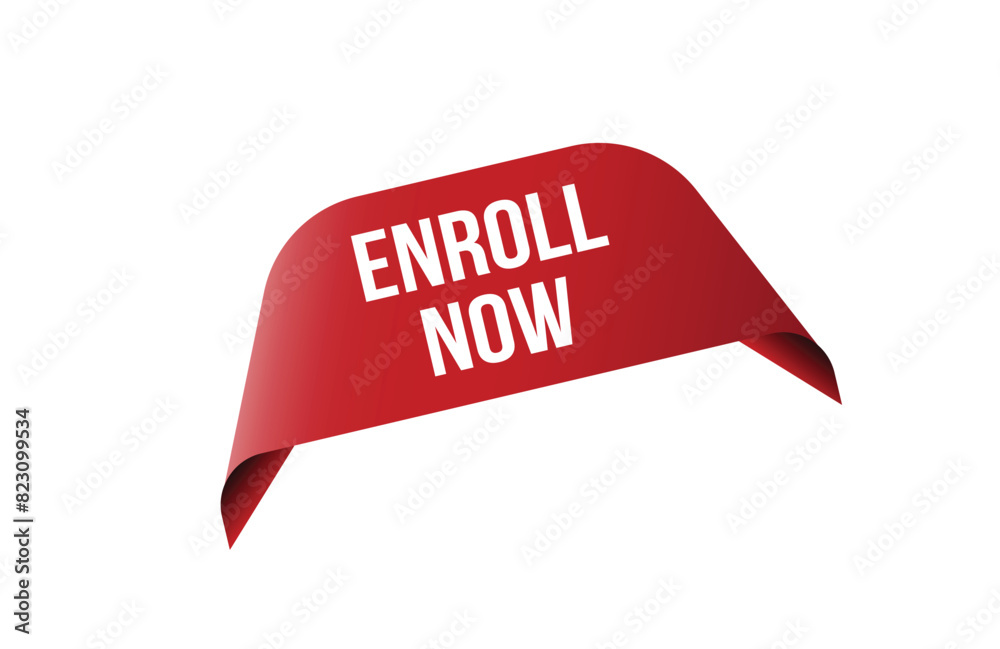 Enroll now red ribbon label banner. Open available now sign or Enroll ...