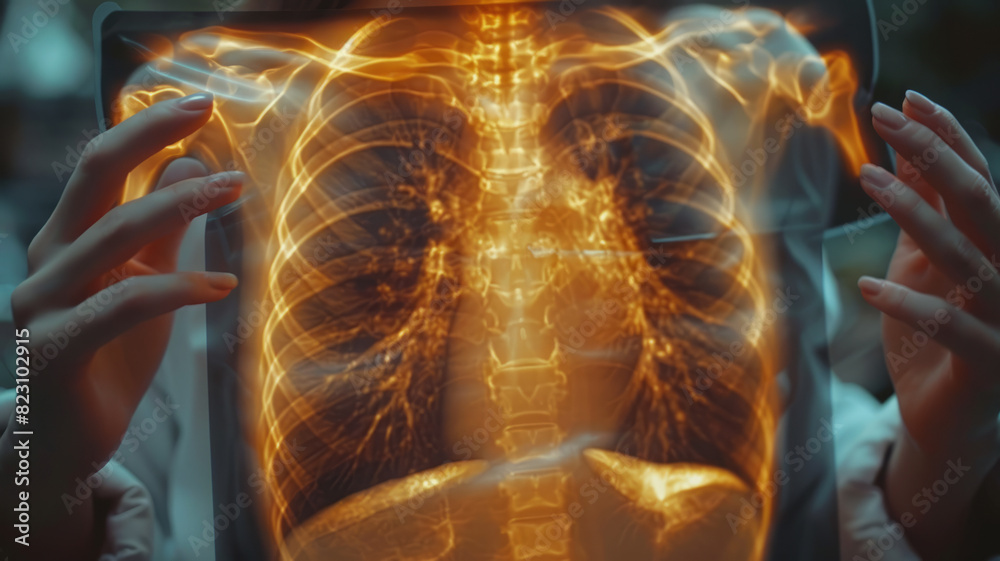 doctor examining the patient chest x-ray film lungs scan at radiology ...