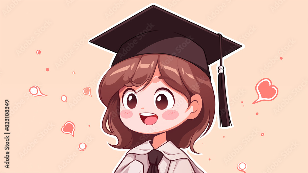 Hand drawn cartoon graduation girl illustration Stock Illustration ...
