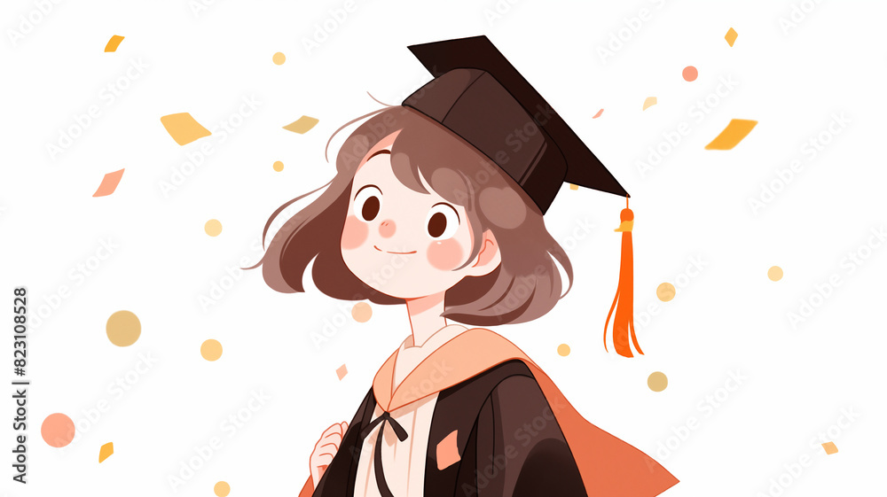 Hand drawn cartoon graduation girl illustration Stock Illustration ...
