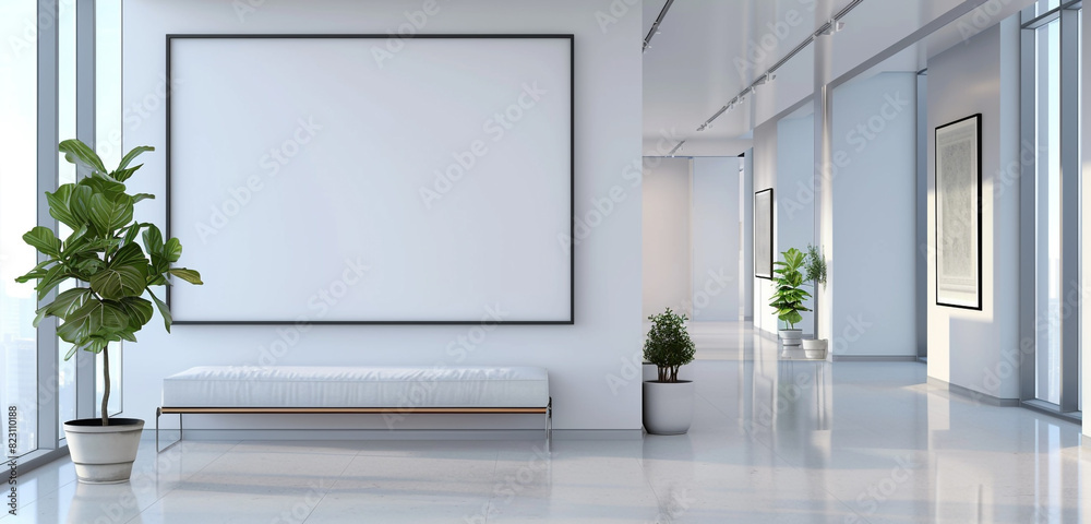 Panoramic sleek and modern style of a narrow rectangular empty picture ...