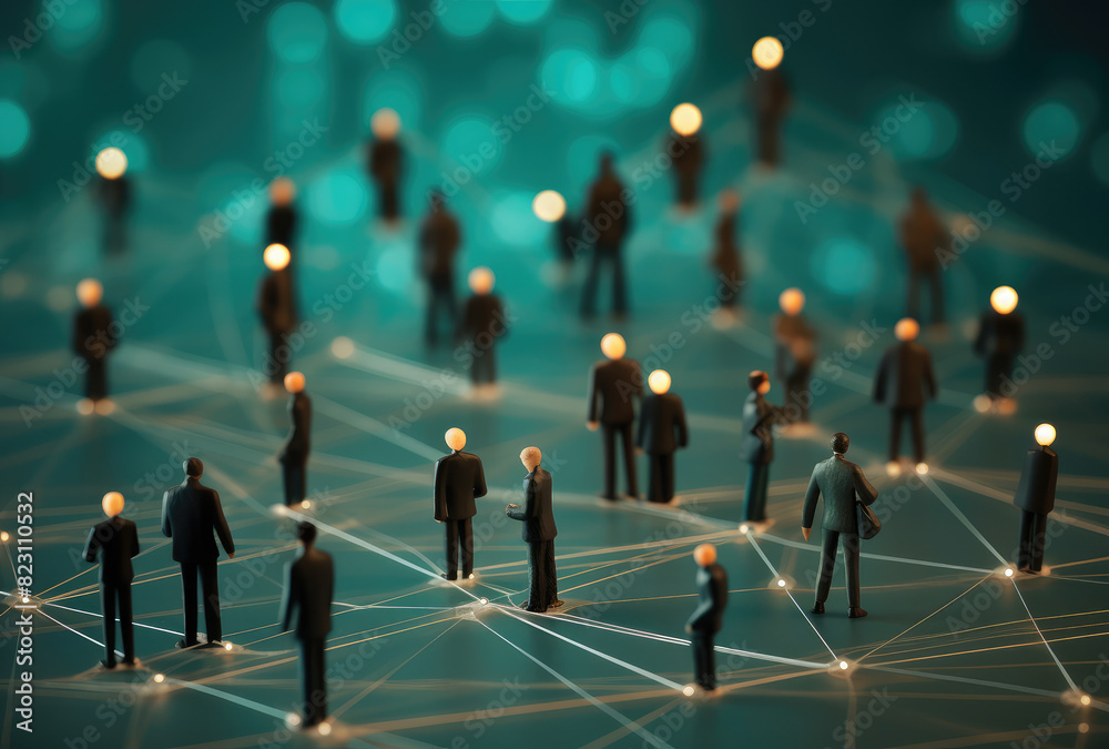 Networking Concept with Miniature Figures on Glowing Network Stock ...