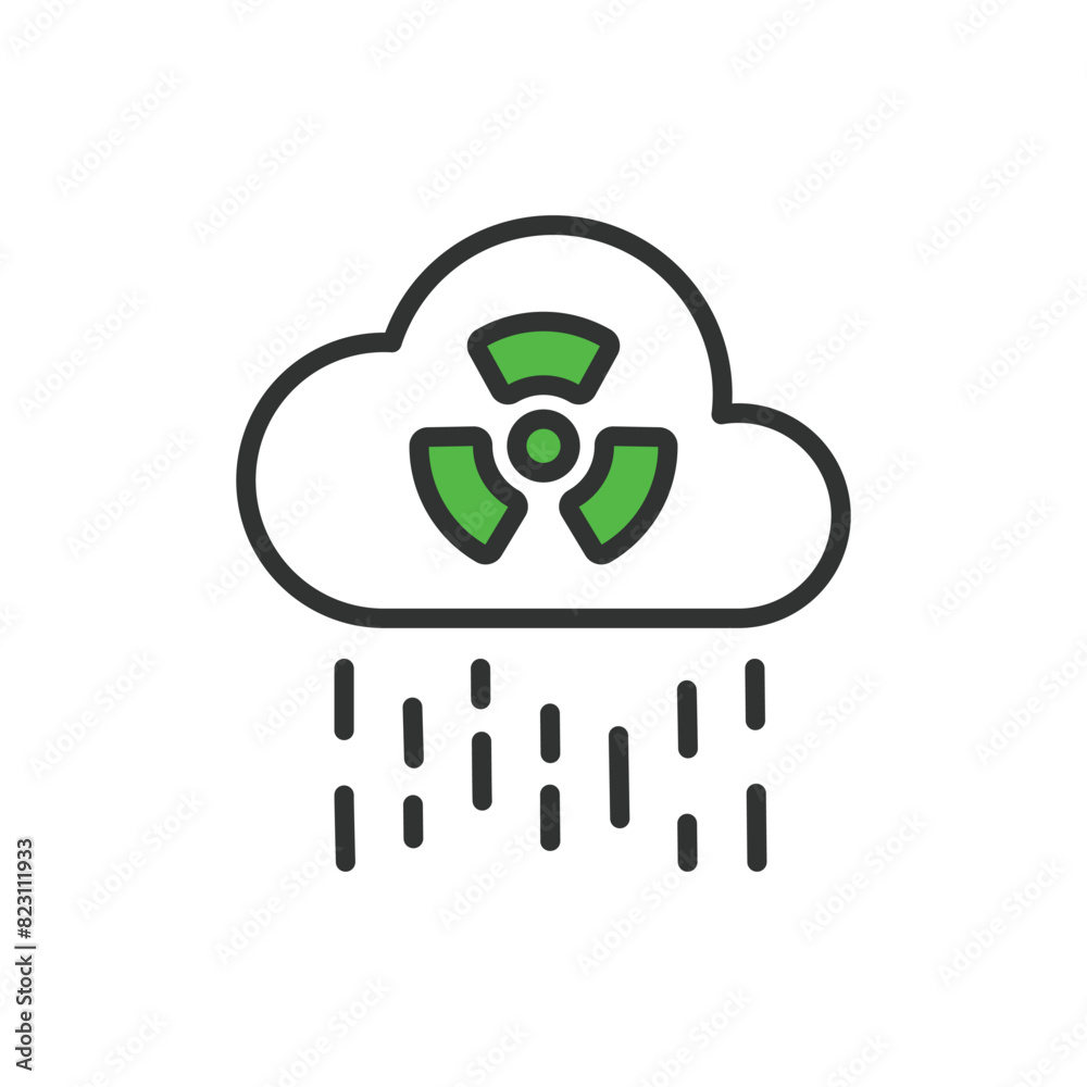 Radioactive fallout, acid rain, in line design, green. Radioactive ...