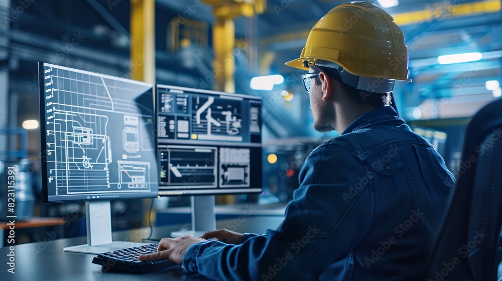 Over the Shoulder Shot of Engineer Working with CAD Software on Desktop ...