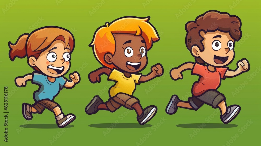 Clip art illustration of cartoon kids running. Each layer has a simple ...