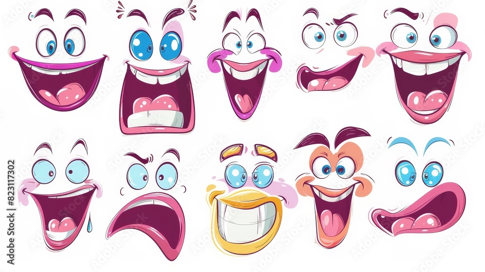 Emoticon comic avatar modern illustration set. Funny faces, doodle ...