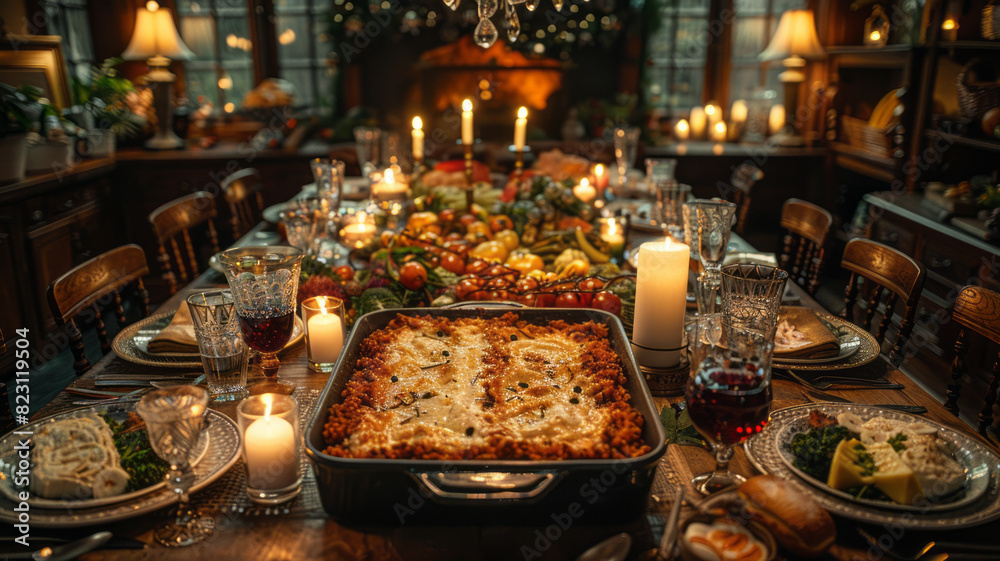 a slightly angled top-down shot from a slight side view of a moody lit ...