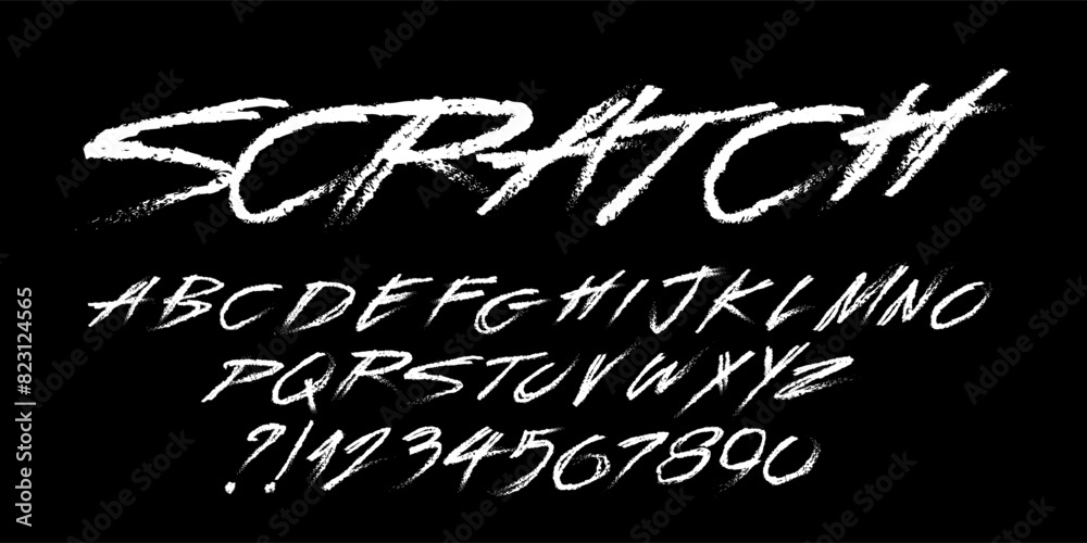 Scratch alphabet font. Hand drawn chalk letters and numbers. Stock ...