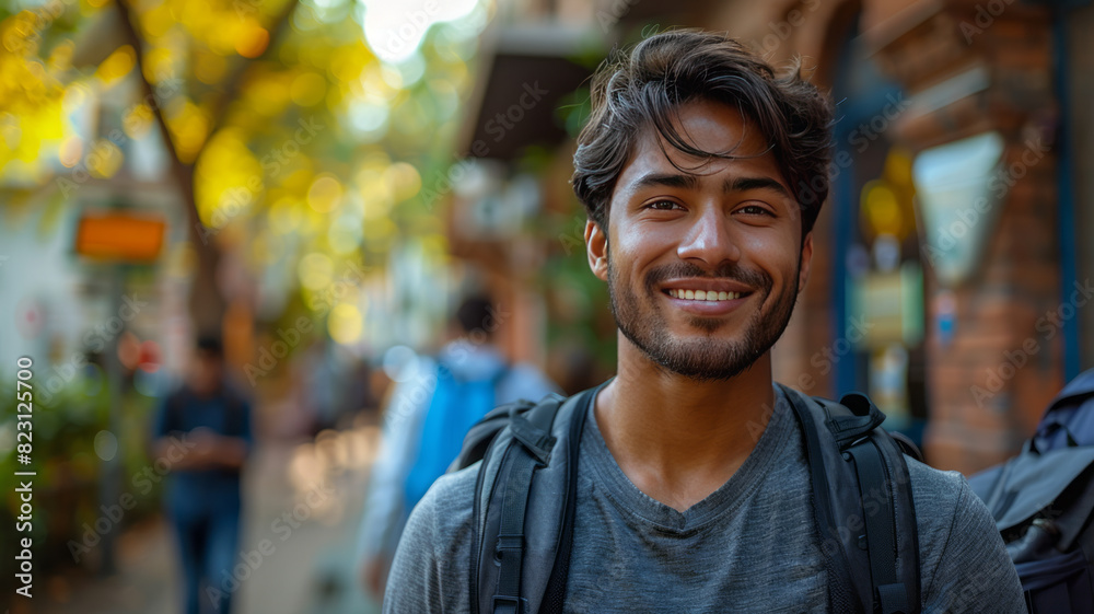 a indian cheerfull man with clean shave going to office with energetic ...