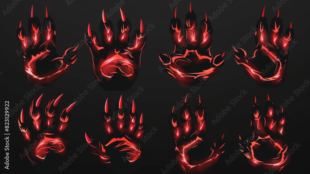 Sparkling monster claw mark scratches, red glowing wild animal trails ...
