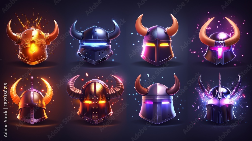 UI rpg game design elements isolated Viking helmets game props icons ...