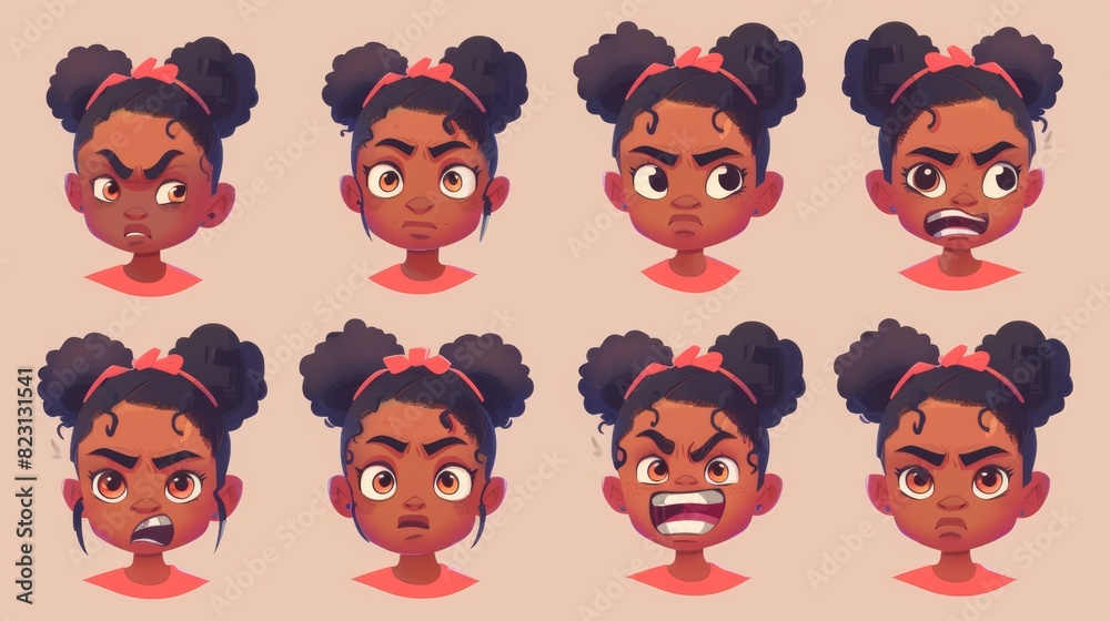 Cartoon illustration of girl face with mouth movement and different ...