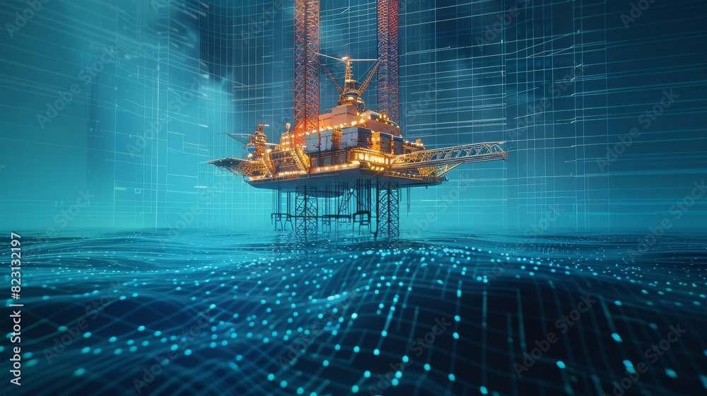 Sea and subsea drilling platforms extracting oil and gas from the ocean ...