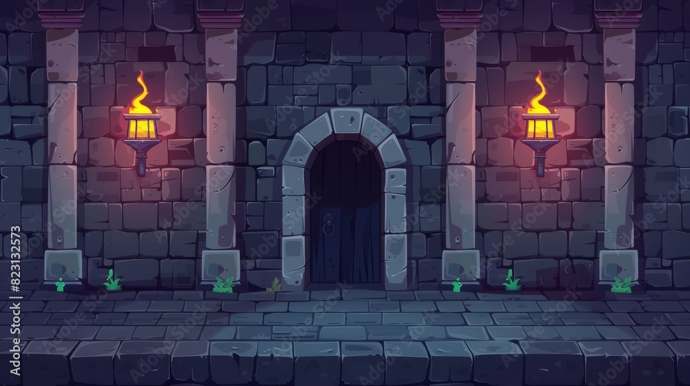 An ancient fantasy castle corridor interior illustration underground ...