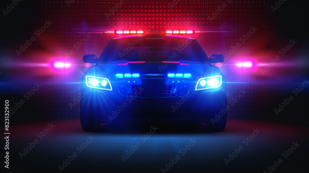 On a transparent background, realistic police car headlamps blink with ...