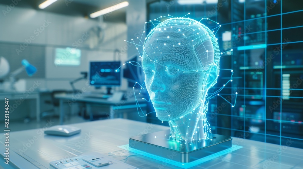 Computer interface on a touch screen of a cybernetics mind or AI robot ...