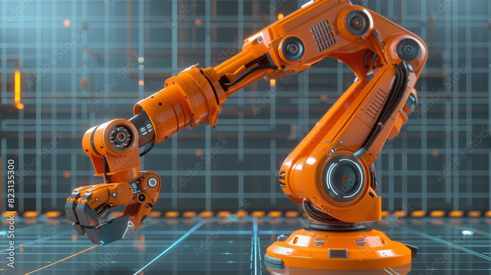 Robot arm. Automated orange robotic arms or industrial 3D manipulator ...