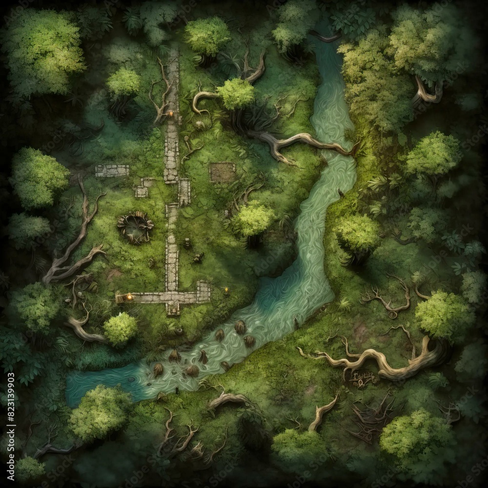 DnD Battlemap Deep forest with strangler vine. Stock Illustration ...