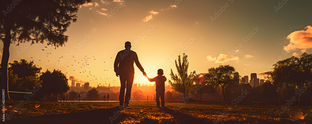 Bonding in shadow Father and son standing side by sidGenerational ...