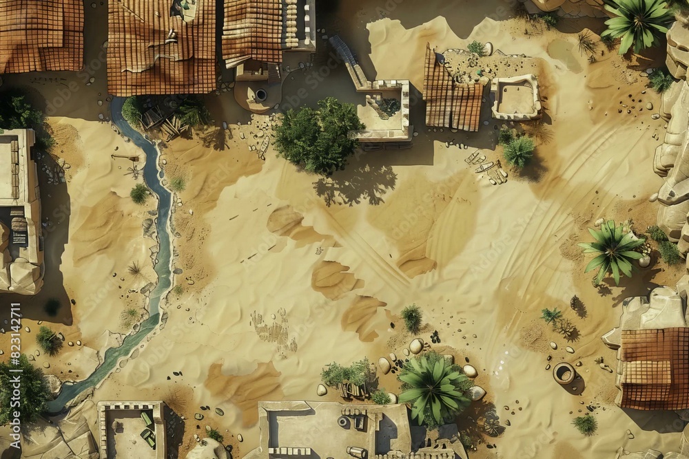 DnD Battlemap Desert oasis map illustration for battle scenes ...
