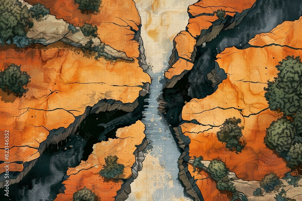 DnD Battlemap Fiery Chasm Battlemap - Detailed illustration of a fiery ...