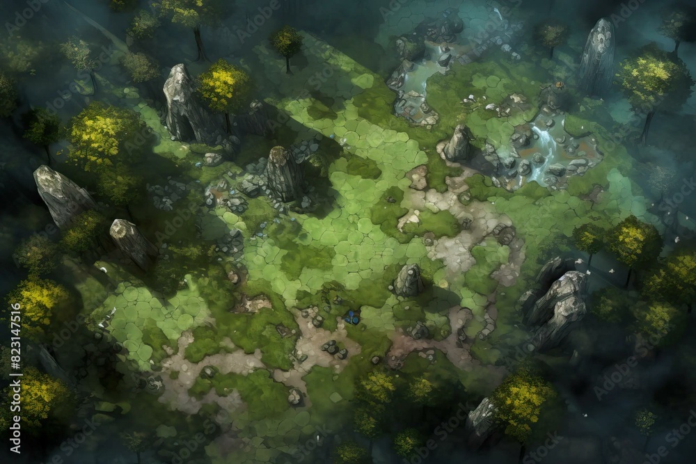 DnD Battlemap Forest Clearing: A battlemap with diverse terrain, suitable for various tabletop ...