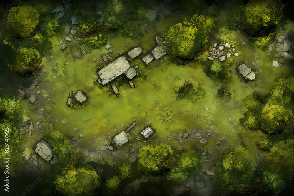 DnD Battlemap Forest Clearing Battlemap - A small camp in a forest ...