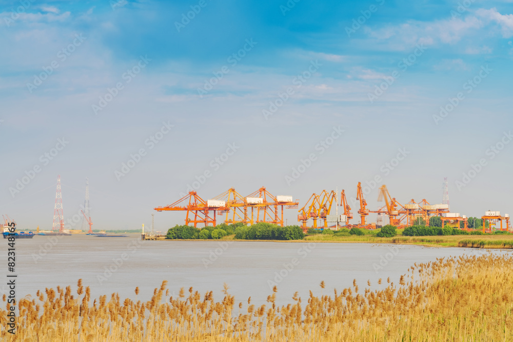 Suzhou Yangtze River Freight Port and Yangtze River Scenery in Jiangsu ...