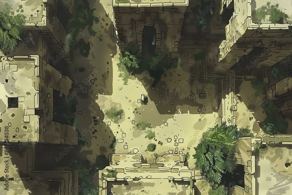 DnD Battlemap Sandstorm Ruins: Desert battlefield map with ruins. Stock ...