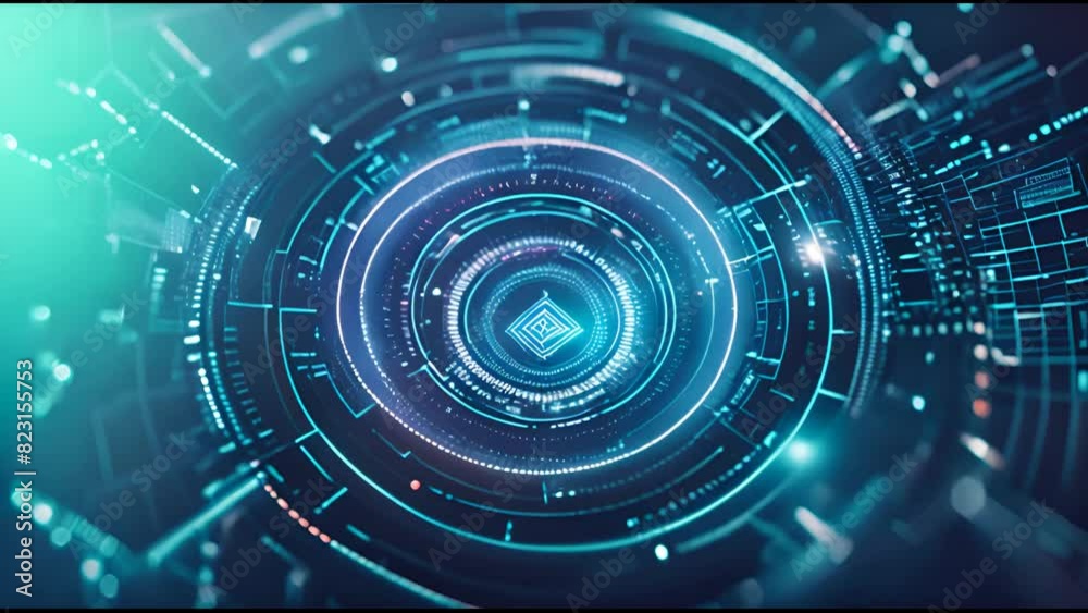 Icon reveal background loop of an abstract cyber hud infographics circle technology background ...