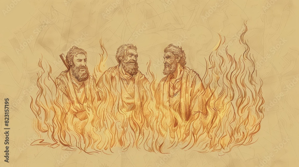 Unharmed Shadrach, Meshach, and Abednego in Fiery Furnace - Biblical ...