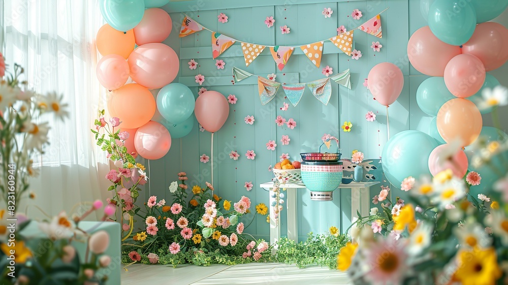 Summer Time, BBQ Party with Pastel Decorations: A lively drawing of a ...