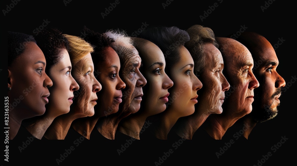 The human face, made from different portraits of different people of ...
