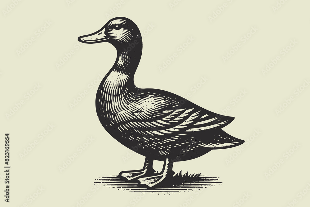 Duck. Vintage engraving vector illustration. Logo, emblem, isolated ...