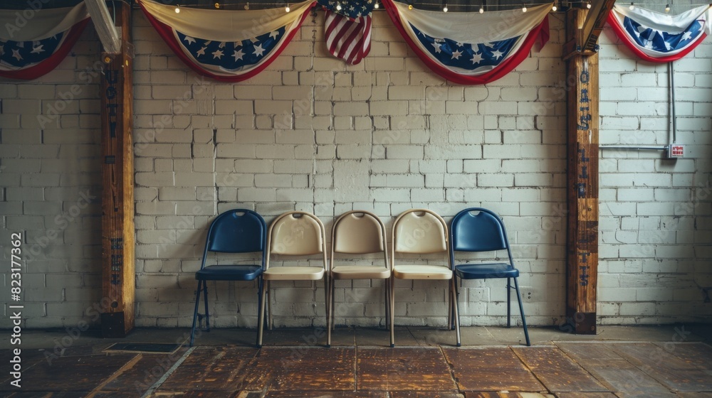 Patriotic USA Political Election Background with Empty Voting Booths ...