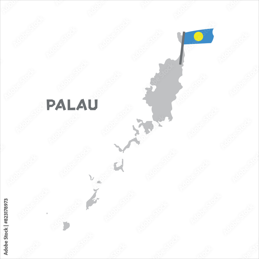 Palau vector map illustration, country map silhouette with the flag inside. Nation Geography ...
