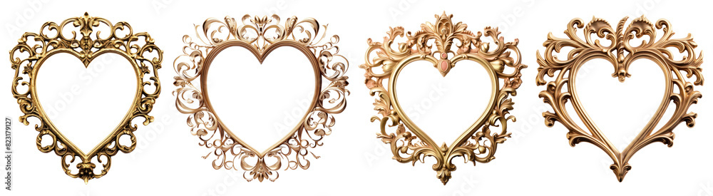 Baroque Heart Frames png element set on transparent background Stock ...