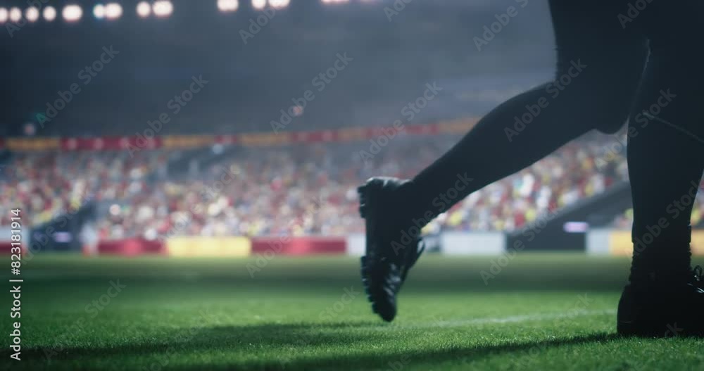 Anonymous American Football Player Running Towards the Ball and Making ...