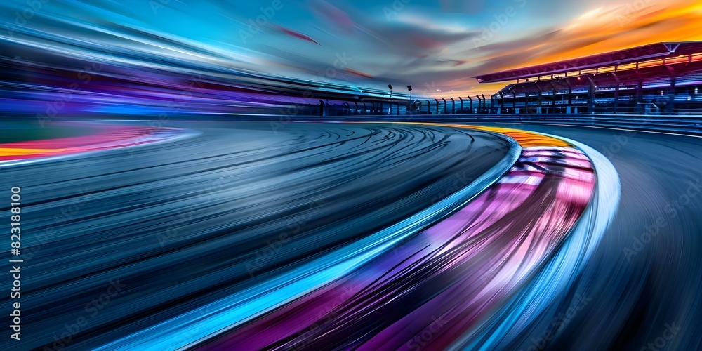 Blurred motion of an F1 race track with a grandstand. Concept Sports ...