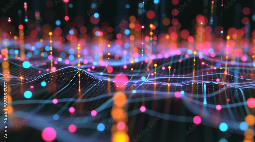 Vibrant 3D visualization of a network with glowing nodes and connecting ...