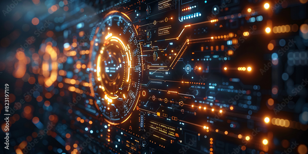 Close-up of high-tech business model visualized with engineering ...