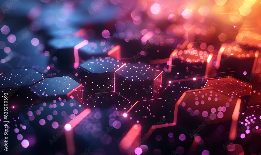 glowing hexagons representing data points and information clusters ...