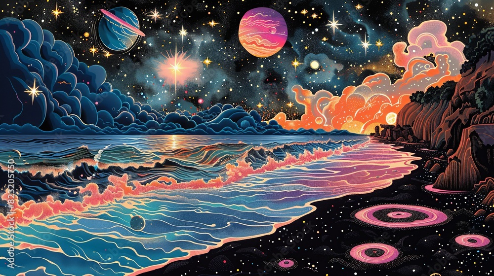 Wallpaper Illustration, Cute Space Beach Sand Art: An illustration of ...