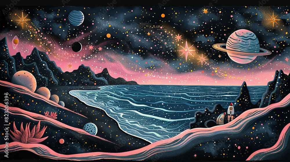 Wallpaper Illustration, Cute Space Beach Sand Art: An illustration of ...