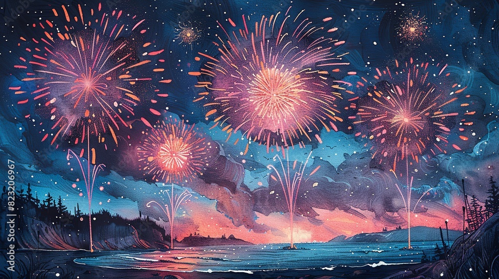 Wallpaper Illustration, Pink and Black Beach Bonfire: A cozy drawing of ...