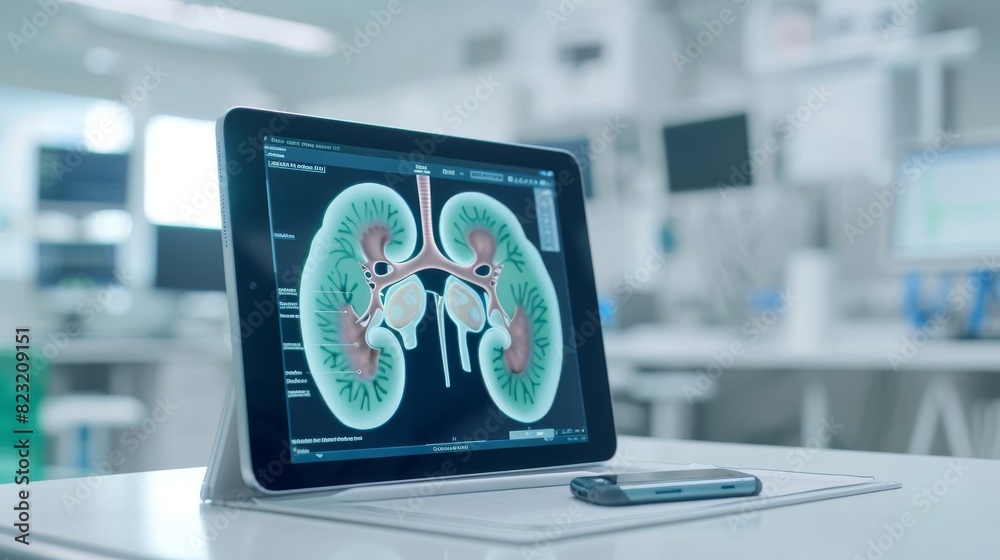 3D rendering of a computed tomography (CT) scan of a human kidney. The ...